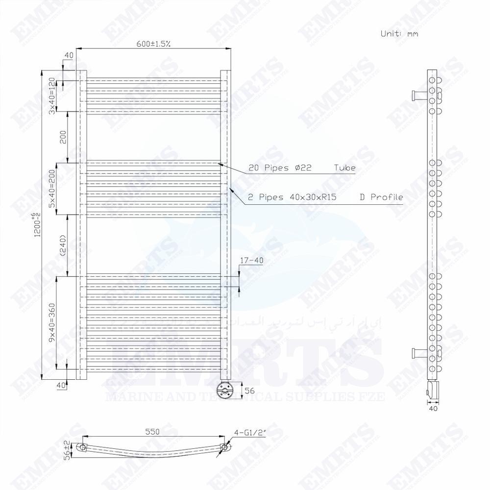 EMRTS Premium Towel Dryer Radiator Chrome EMRTS-BL-00412