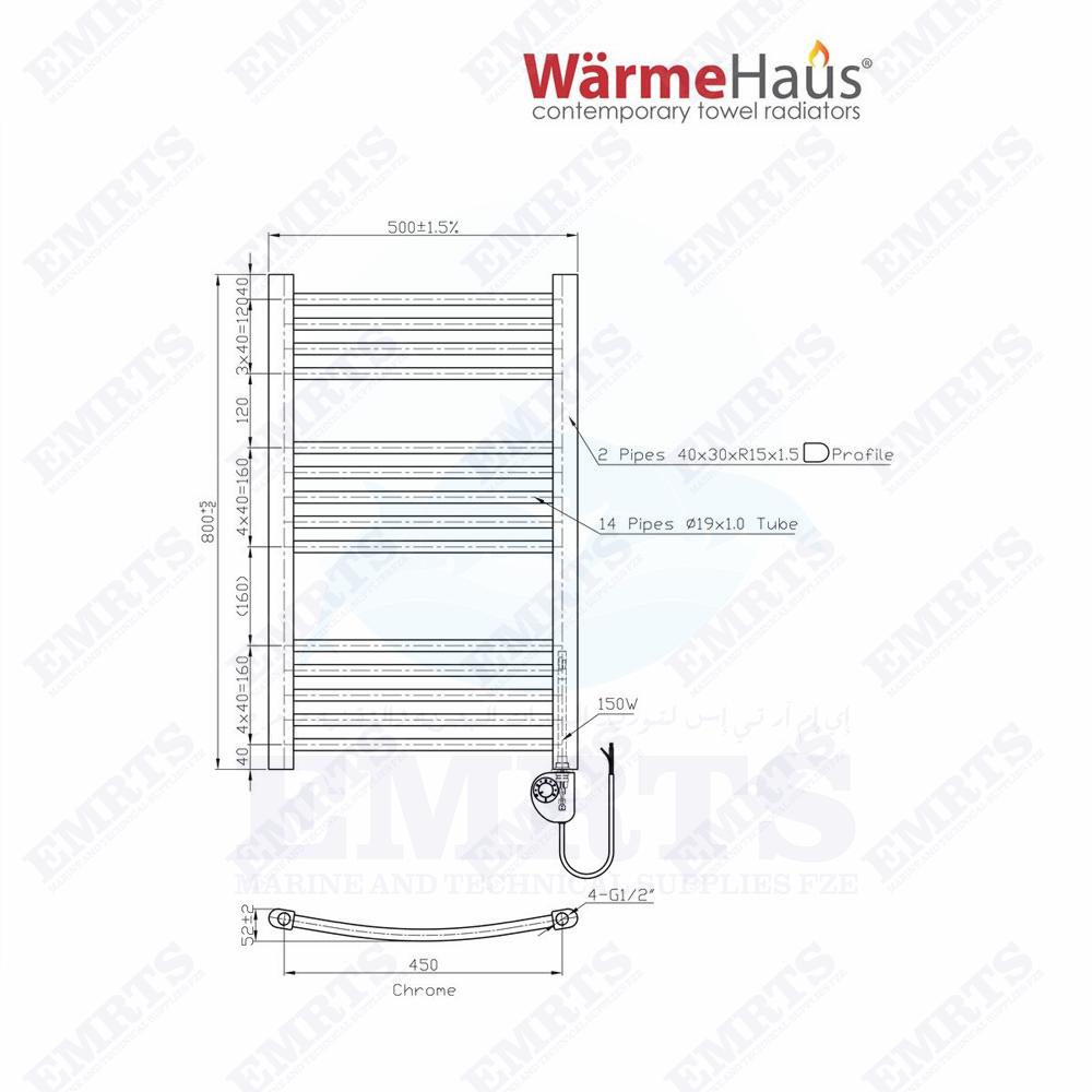 EMRTS Premium Towel Dryer Radiator Chrome EMRTS-BL-00624